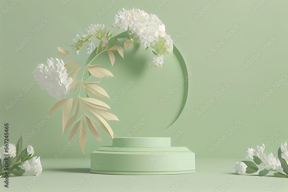 floral podium green background botanical pedestal or podium display ...
