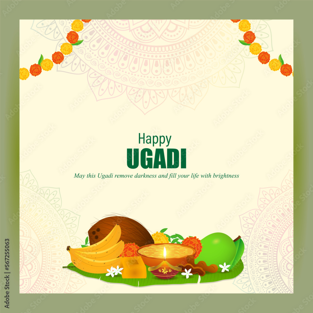 Vector illustration concept of Happy Ugadi Or Gudi Padwa wishes ...