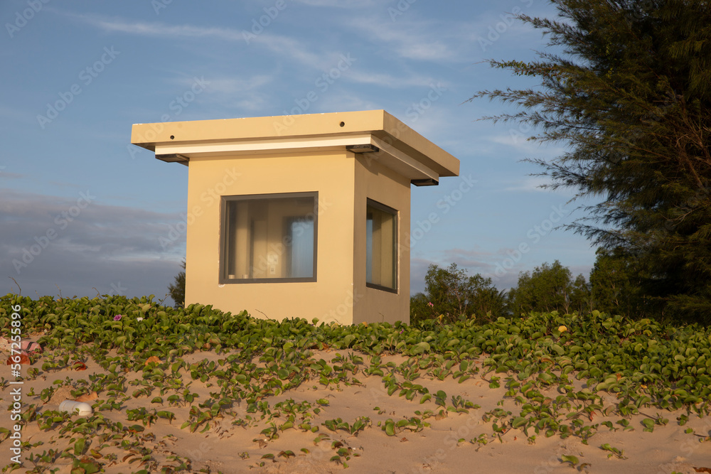 Military check point or security guard booth on a Vietnamese maritime ...