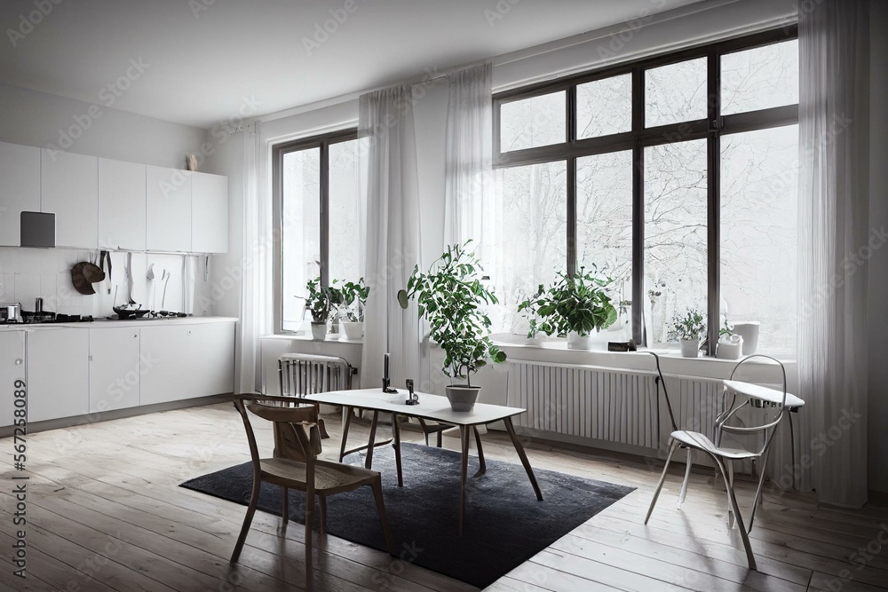 Scandinavian interior with a light, simple, and minimalist kitchen ...