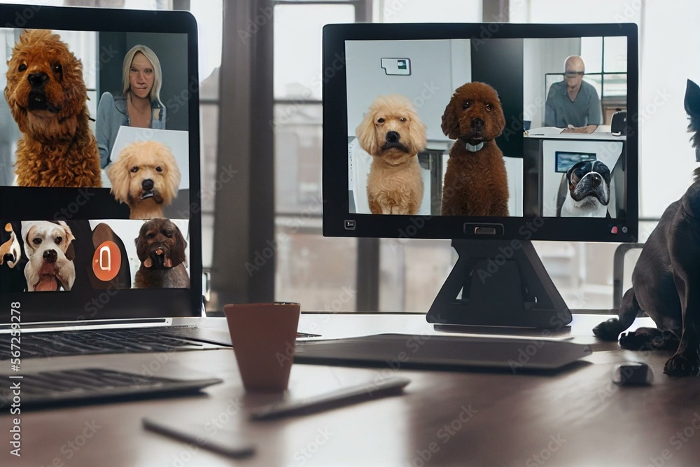 Ilustração do Stock: Dog talking to dog friends in video conference ...