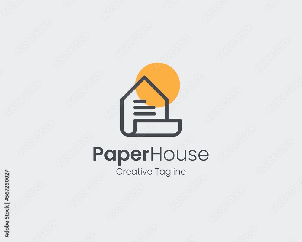 Simple paper house logo with sun Stock Vector | Adobe Stock