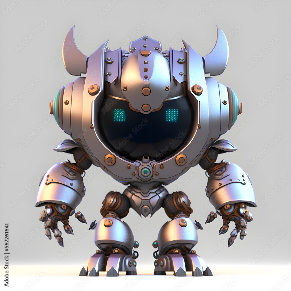 metal texture beautifull colors silver Robot angry cute in full growth ...