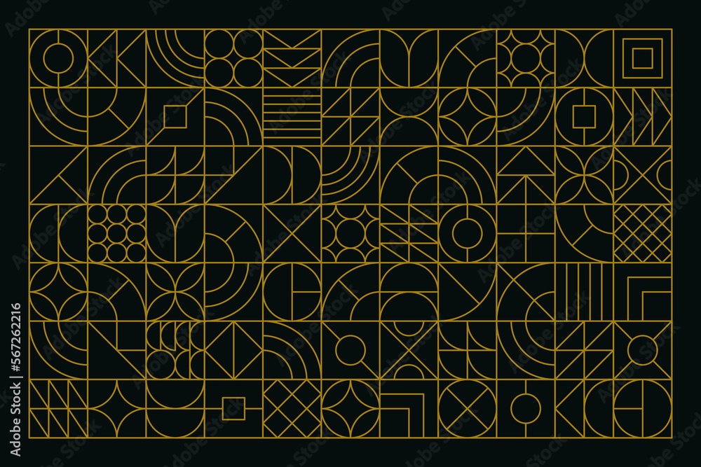 Vector geometric gold line art design on luxury black background ...