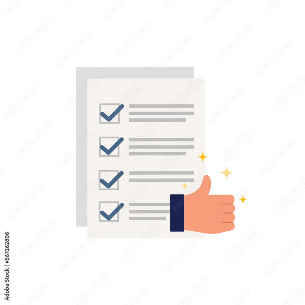 Putting Check Mark on Checklist document or Survey, hand with check ...