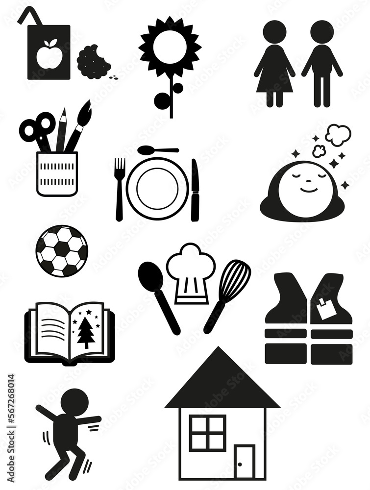 Pictogrammes activités scolaires ilustração do Stock | Adobe Stock