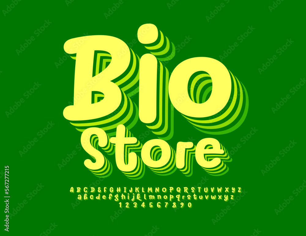 Vector eco Signboard Bio Store. Modern artistic Font. Artistic 3D ...