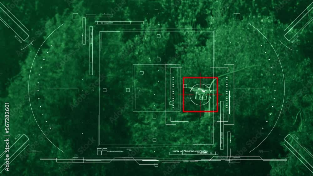 Drone under the gun of air defense. Futuristic weapon targeting system ...