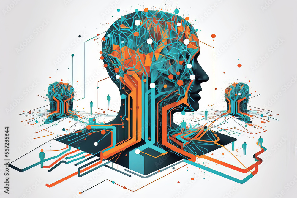 Artificial Intelligence Connecting Society Infographic - AI, Tech, Connection Stock Illustration ...