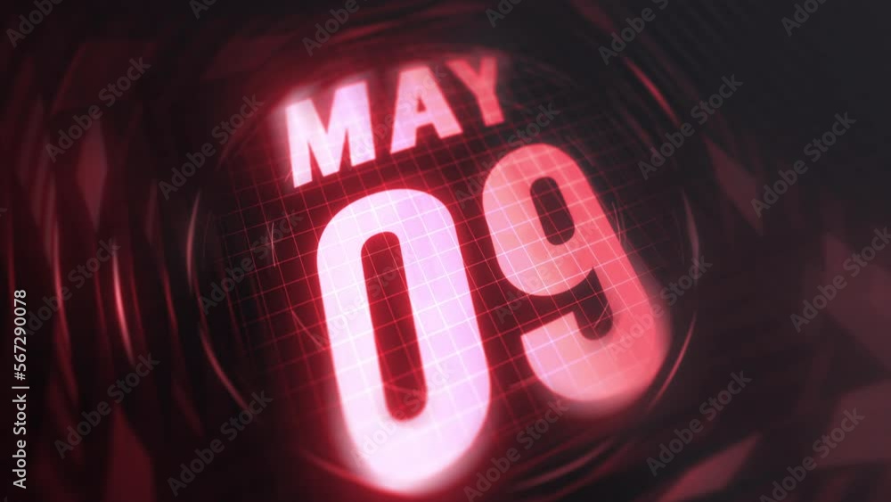 9 May in 3d motion graphic. Infrared calendar in futuristic and tech ...