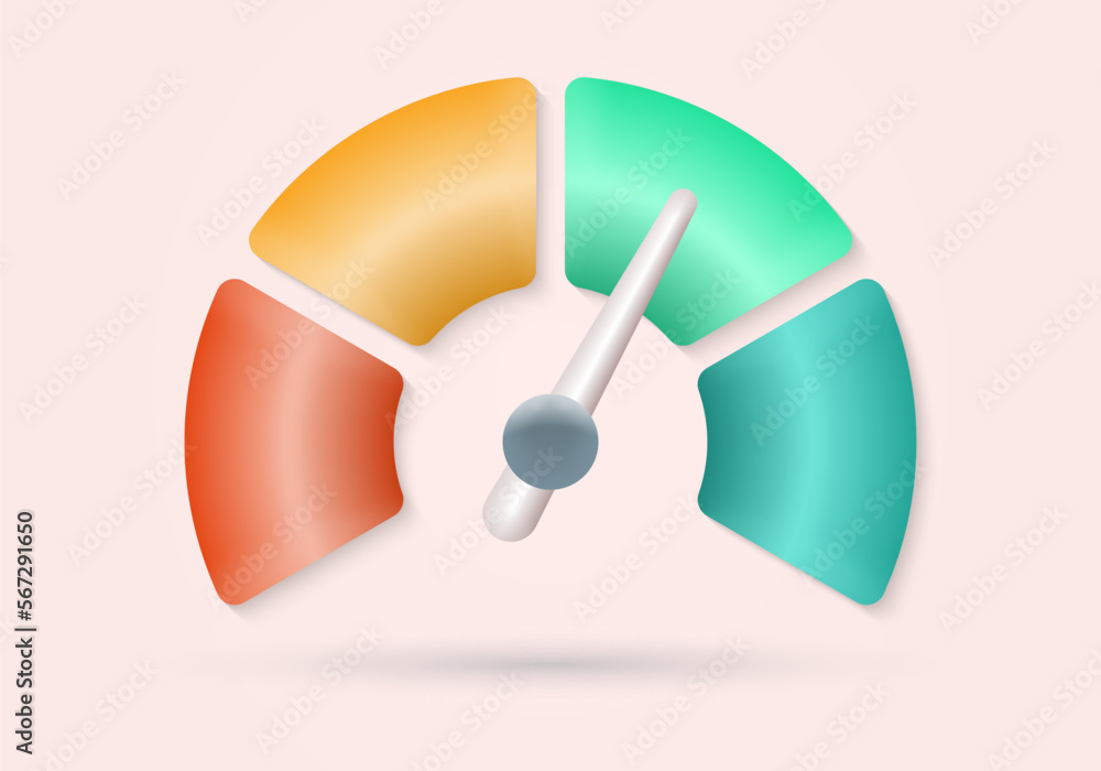 Speedometer 3d icon. Gauge meter, speed indicator signs. Credit score ...