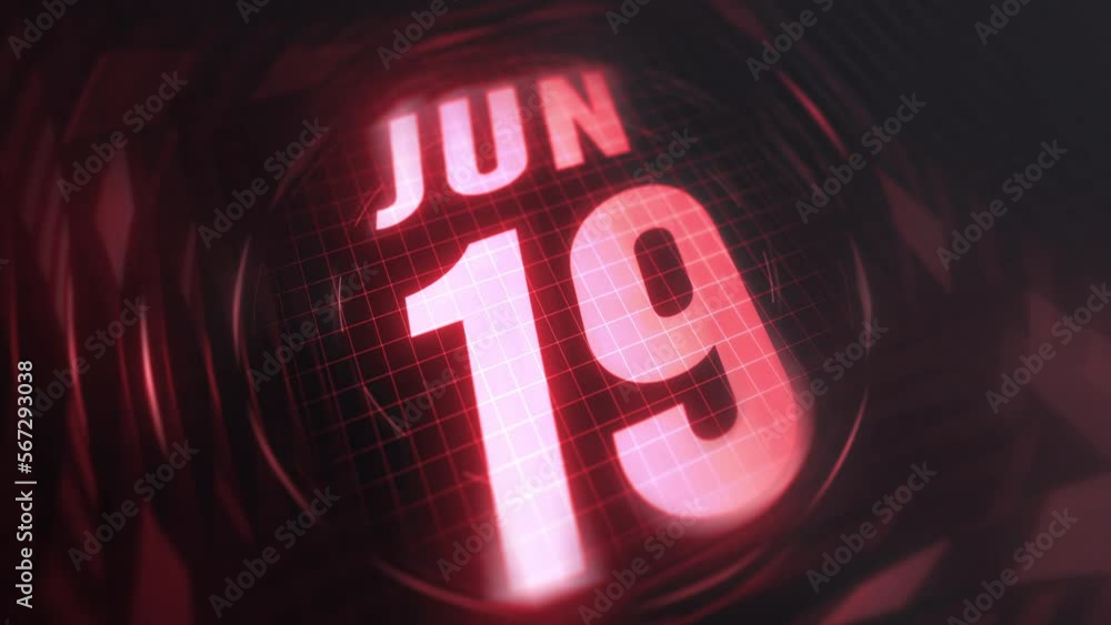 19 June in 3d motion graphic. Infrared calendar in futuristic and tech ...