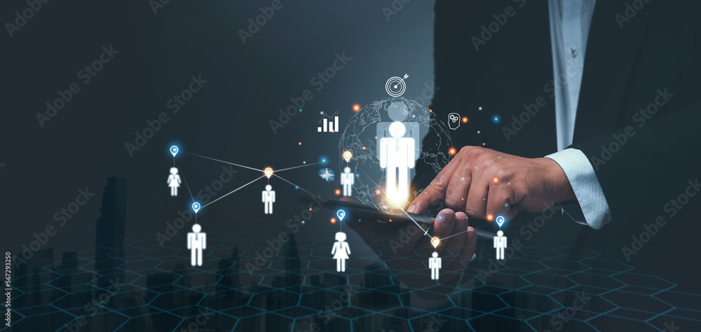 Human resources concept, Businessman touching virtual interface, HR ...