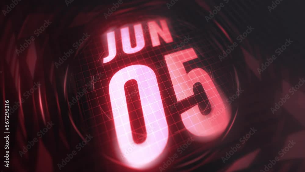 5 June in 3d motion graphic. Infrared calendar in futuristic and tech ...
