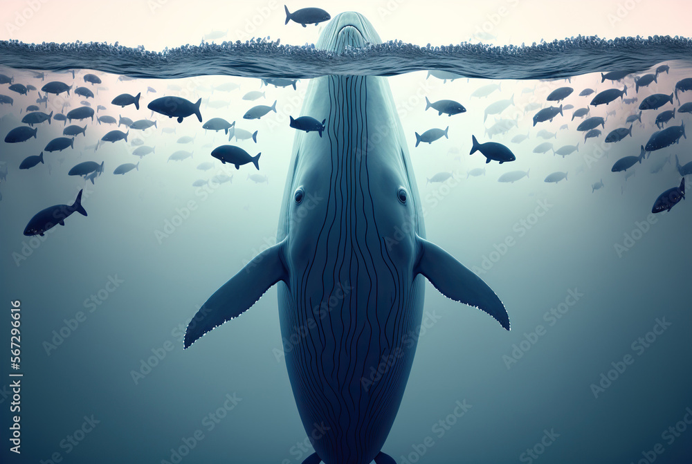 Front view of a peaceful moment as the whale swims through the calm ...