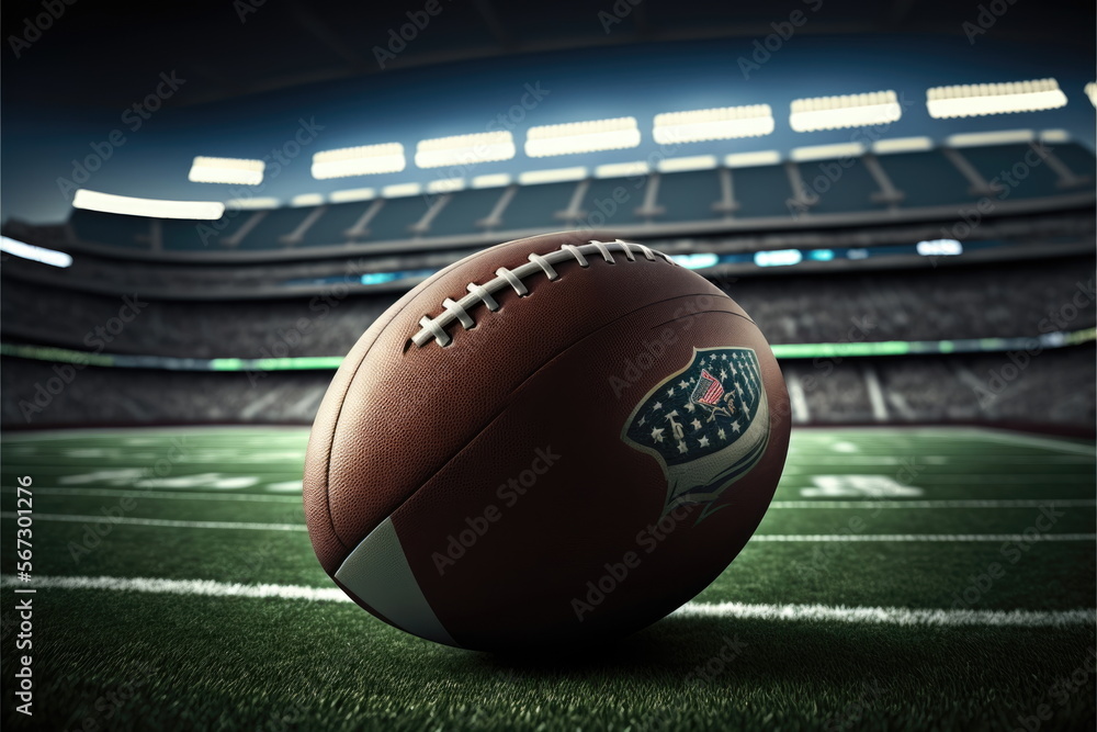 nfl, ball on ground with stadium background, goal, wide angle, Made by ...