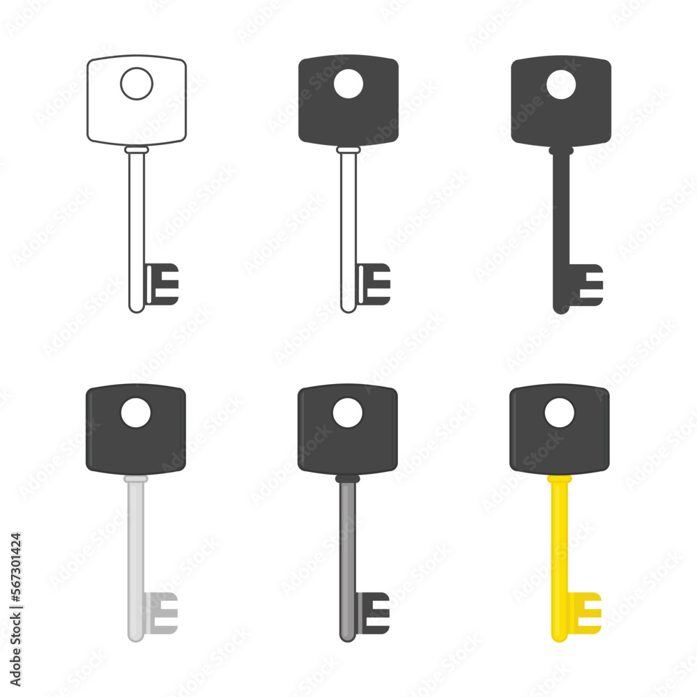 Key icon set. Keys silhouette, Golden keys signs isolated on white ...
