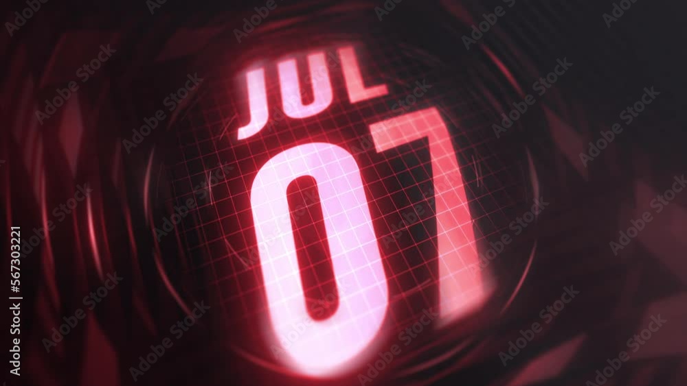 7 July in 3d motion graphic. Infrared calendar in futuristic and tech ...