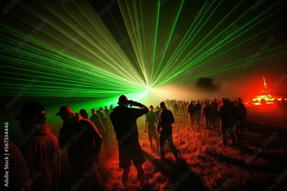 danseurs dans un club, ou rave party avec spectacle laser ...