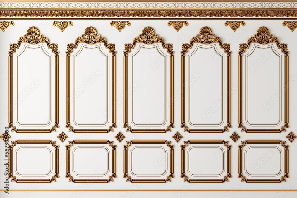 Classic wall of white and gold wood panels Stock Illustration | Adobe Stock