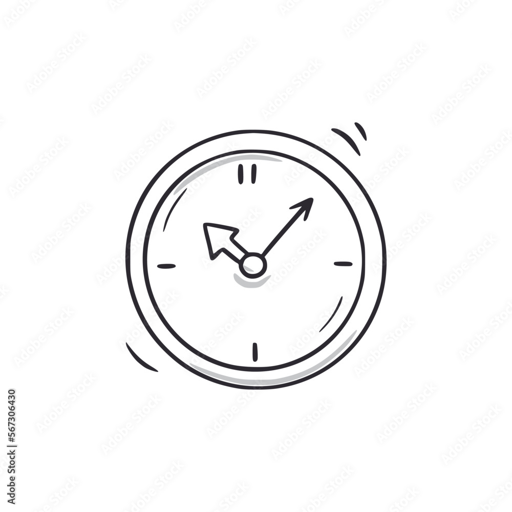 Clock doodle. Clock time hand drawn sketch style icon. Time measurement ...