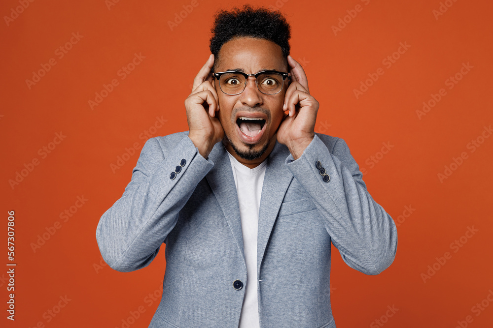 Young sads scared employee business man corporate lawyer wear classic ...