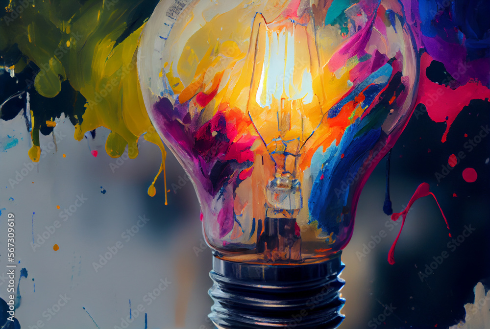 watercolor painting of creative and inspirational light bulb Electric ...