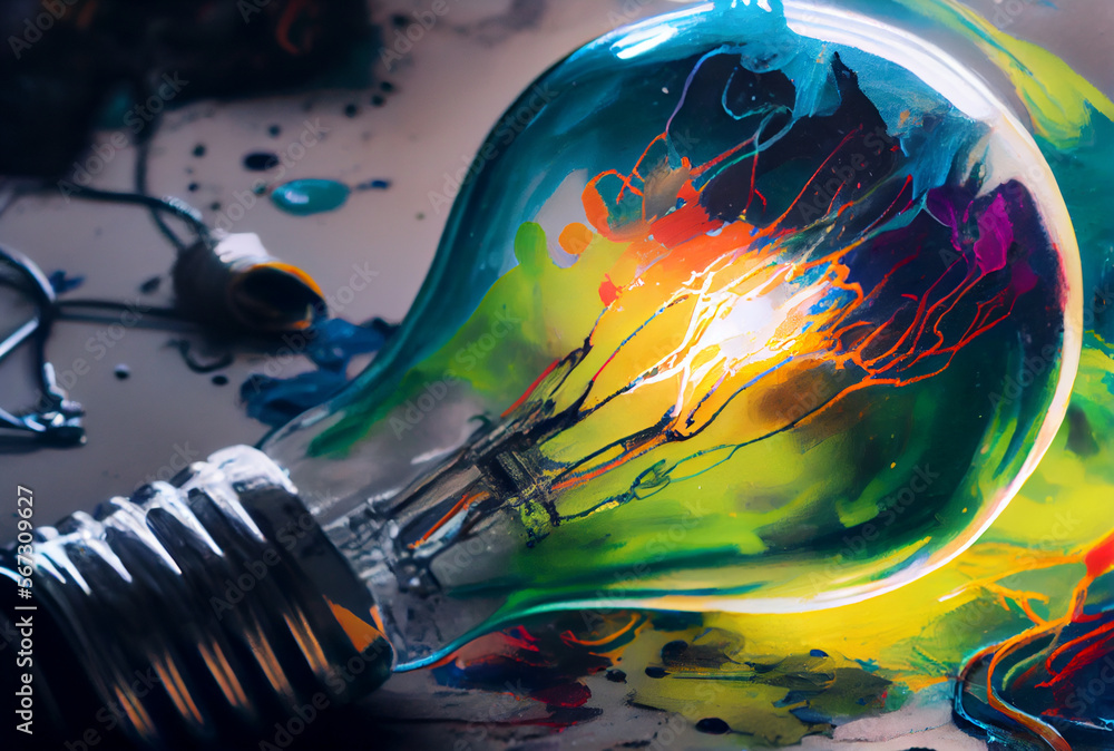 watercolor painting of creative and inspirational light bulb Electric ...