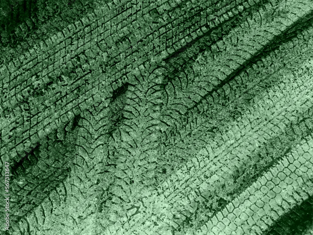 Green and white vector grunge background with texture of tire tracks on ...