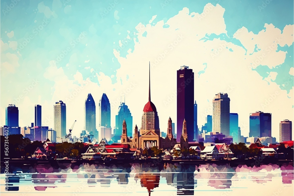 Cartoon Thailand, Bangkok city. Digital art style, illustration ...