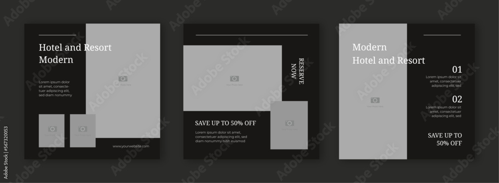 Exclusive hotel and resort design social media template 1 Stock Vector ...