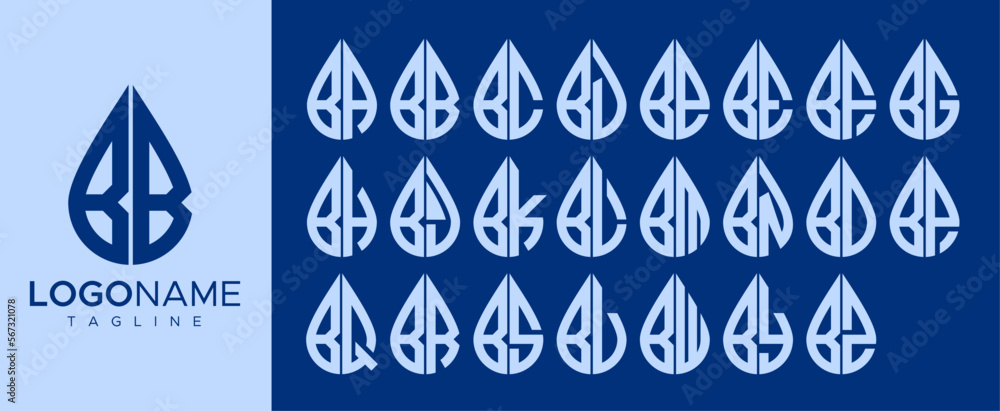 Line abstract water drop initial B BB letter logo design set Stock ...