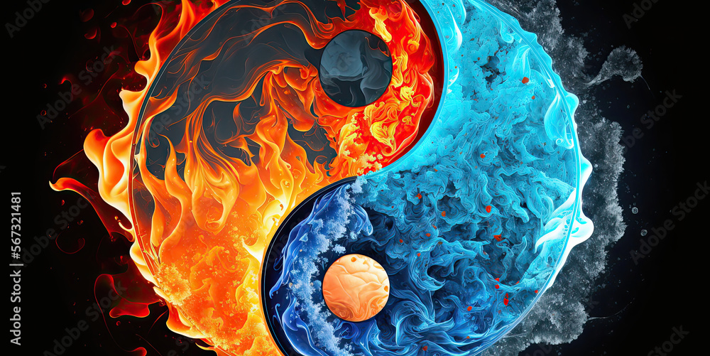 Yin Yang, Fire and Ice, Red and Blue. AI-generated Stock Illustration ...