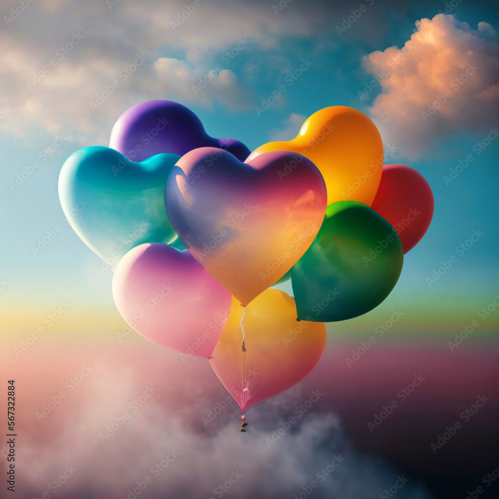 Rainbow, colorful Heart-Shaped Balloons in the Sky - Perfect for ...