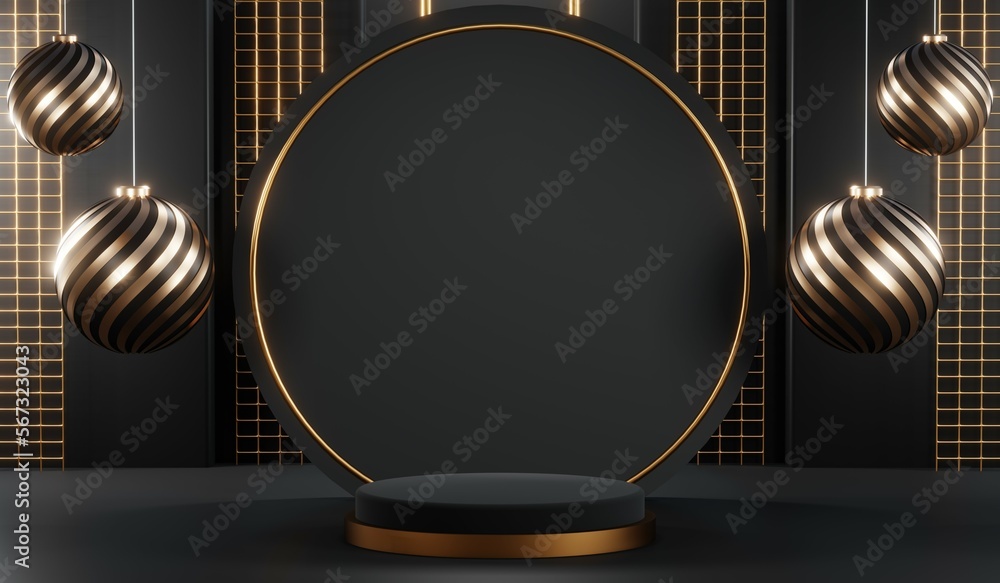 3d render of abstract realistic studio room with Luxury round pedestal ...
