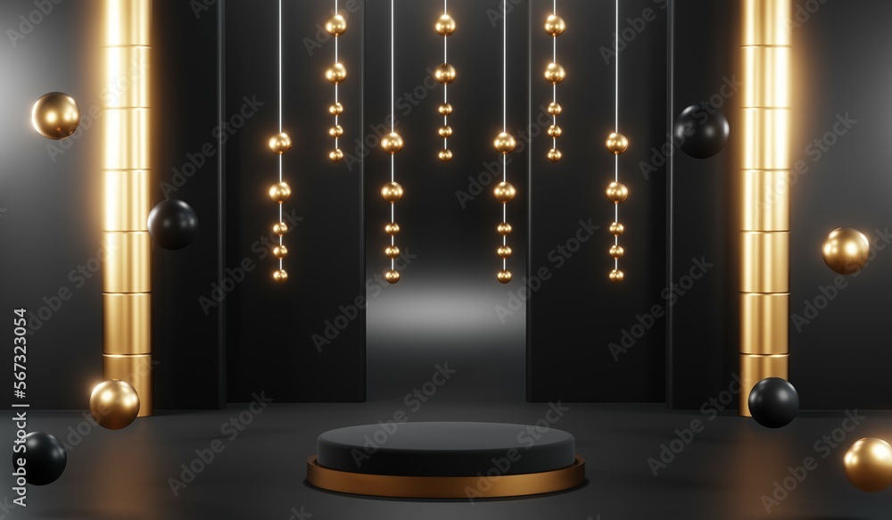 3d render of abstract realistic studio room with Luxury round pedestal ...