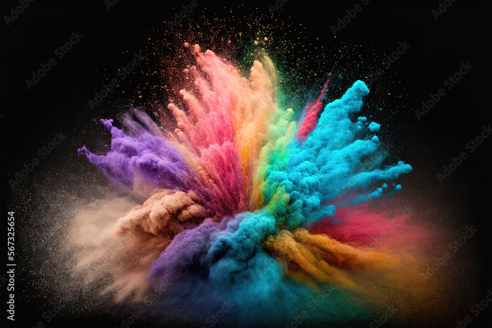 Colorful Powder Explosion Digital Art on Black Background Shot with ...