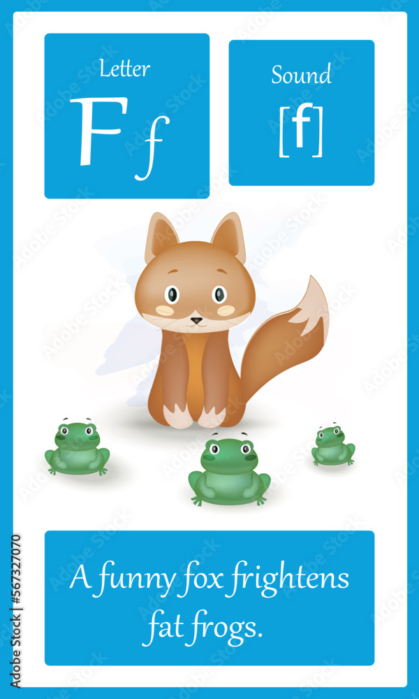 Colorful alphabet letter F. Phonics flashcard with sound. Letter F for ...