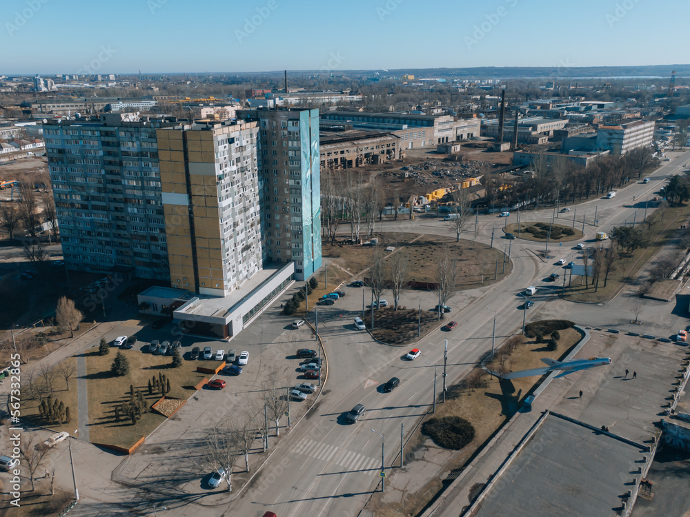 Top view of the left bank. Solnechny district, Dnipro, Ukraine ...