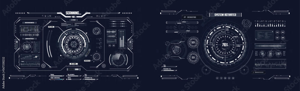 Futuristic spaceship HUD interface concept. Abstract technology screen ...