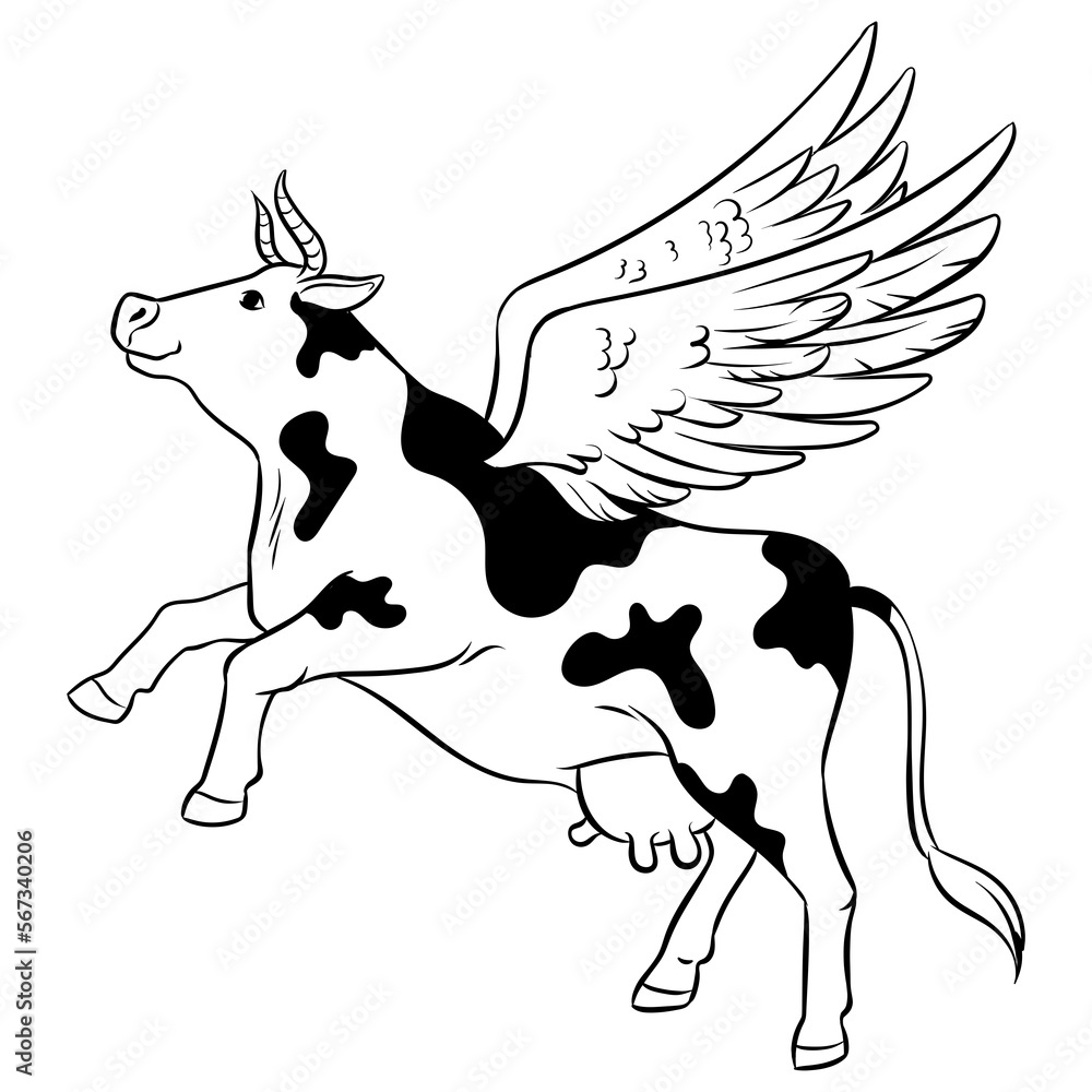 Flying cow farm animal coloring PNG illustration with transparent ...