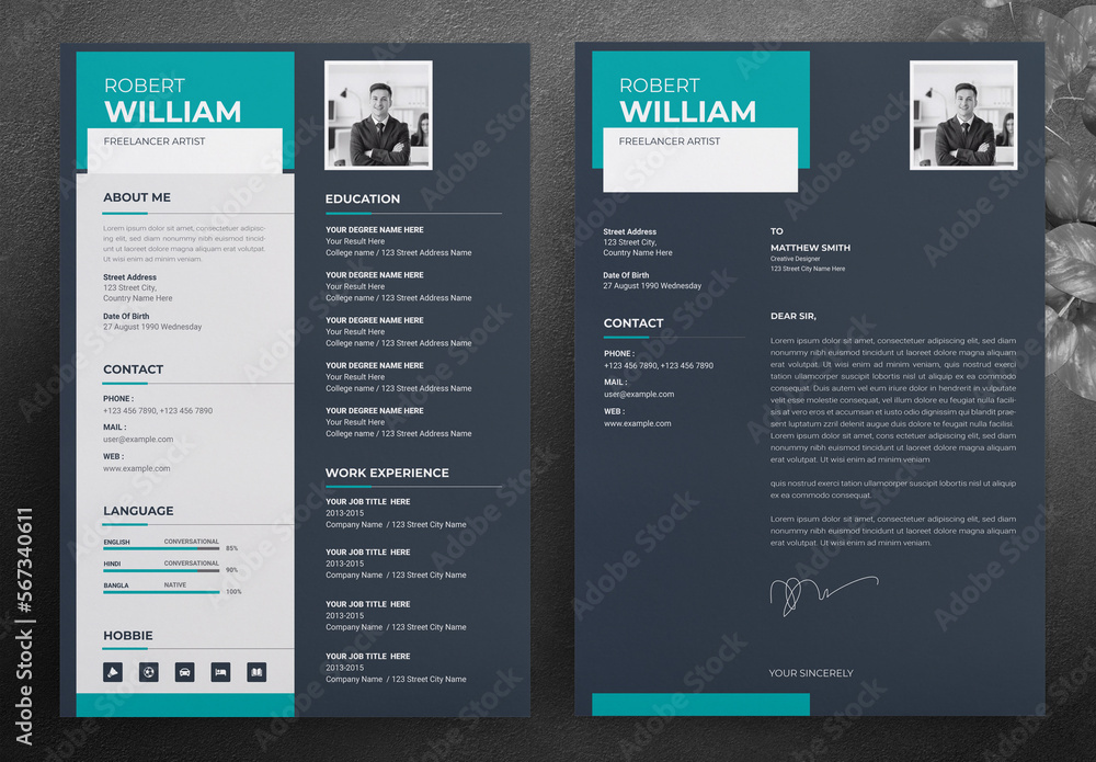 Clean Resume Template Design Layout Stock Template | Adobe Stock