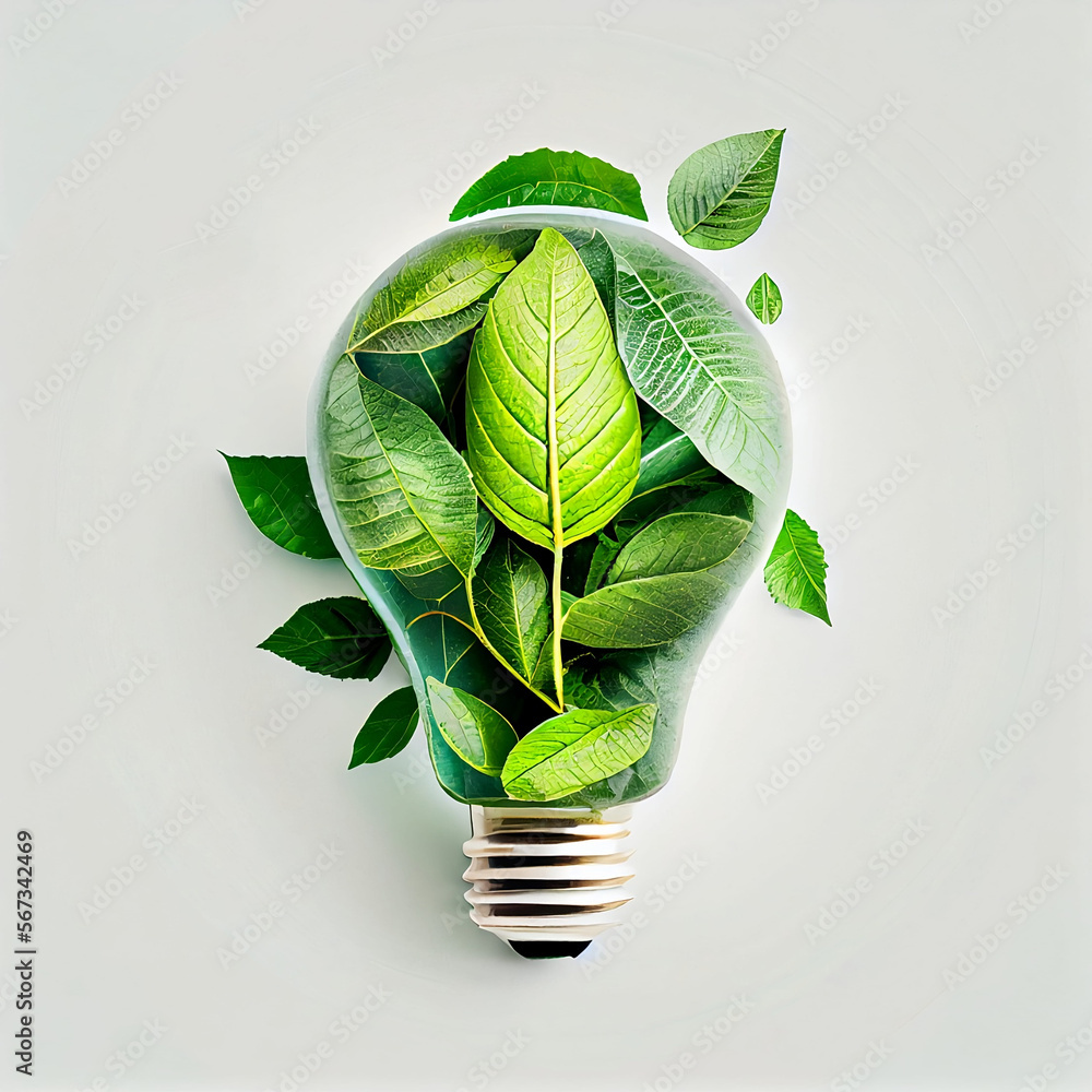 Eco lightbulb. Green lightbulb. Energy saving lightbulb. Eco friendly ...