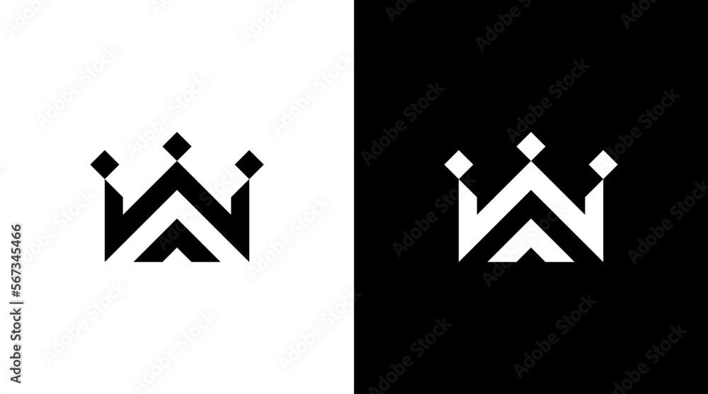 King crown vector logo w monogram black and white icon illustration ...
