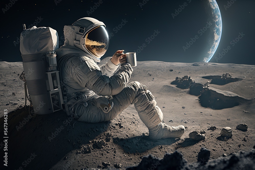 Astronaut On Moon Drinking