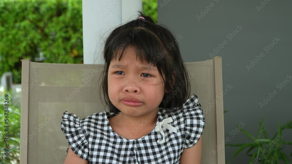 Portrait of Asian angry, sad and cry little girl, The emotion of a ...