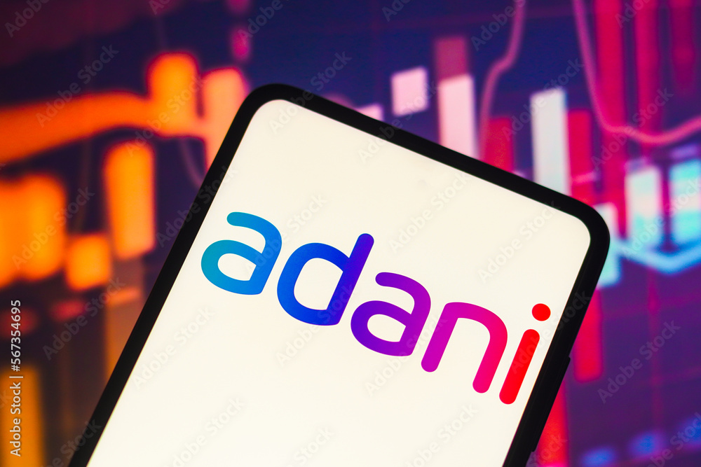 February 2, 2023, Brazil. In this photo illustration, the Adani Group ...