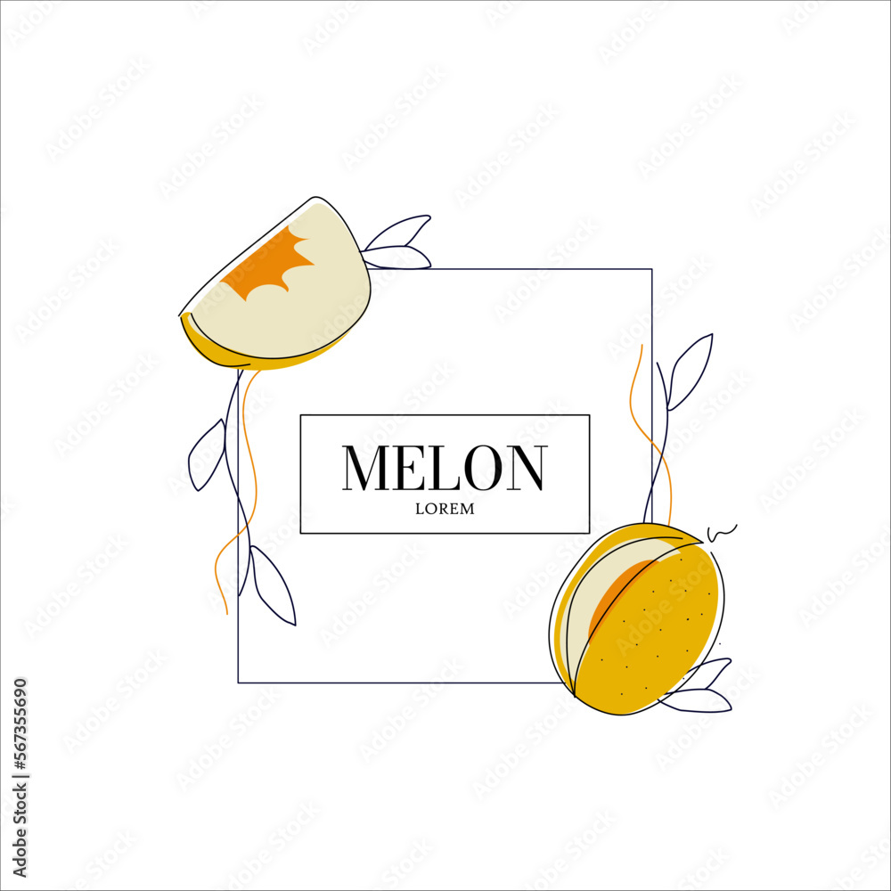Simple isolated fruit packaging design, melon flavored. Juicy line ...