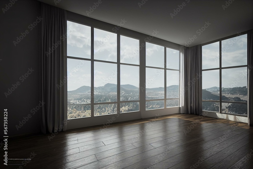 Classical empty room interior 3d render,The rooms have wooden floors ...