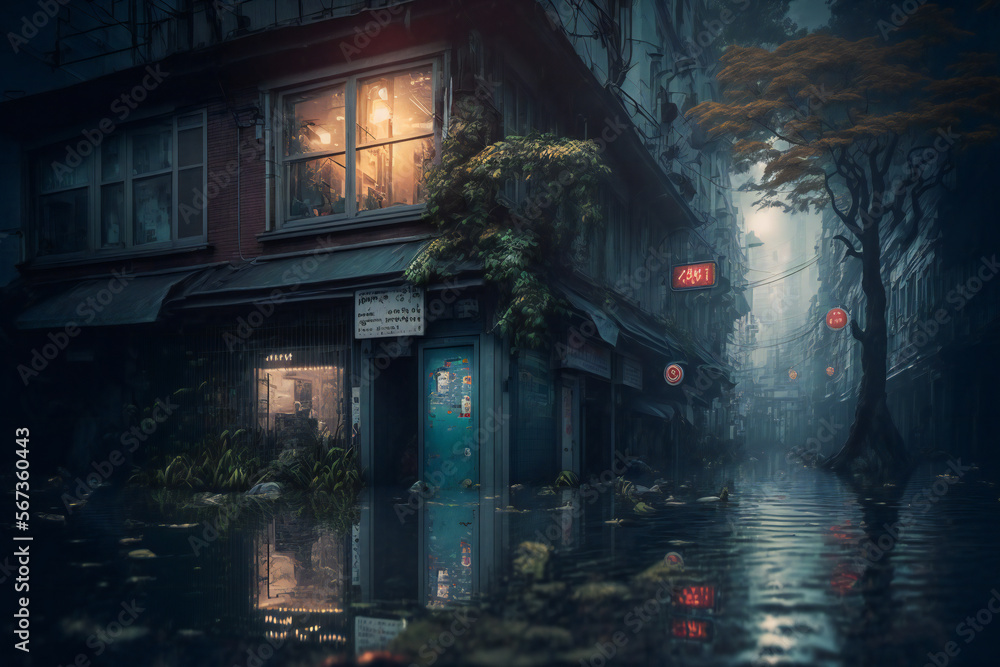 Abandoned Tokyo City in the future. Empty roads and a dystopian ...